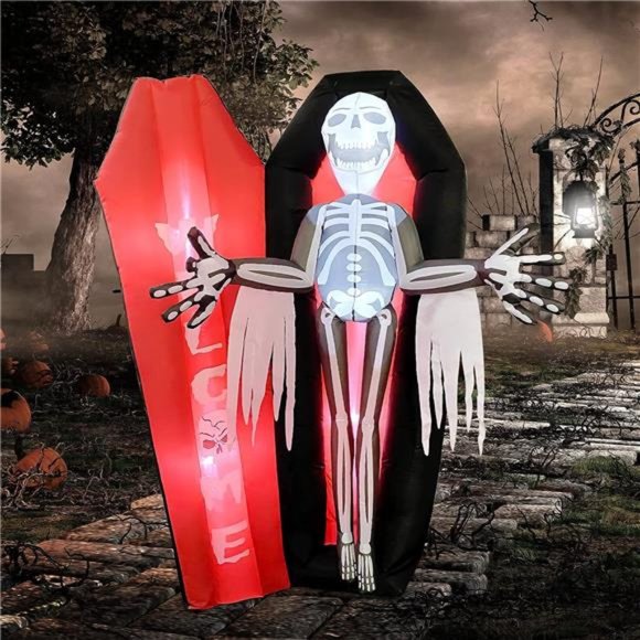 Holiday | Halloween Inflatable 6ft Coffin Skeleton Skull With Builtin ...